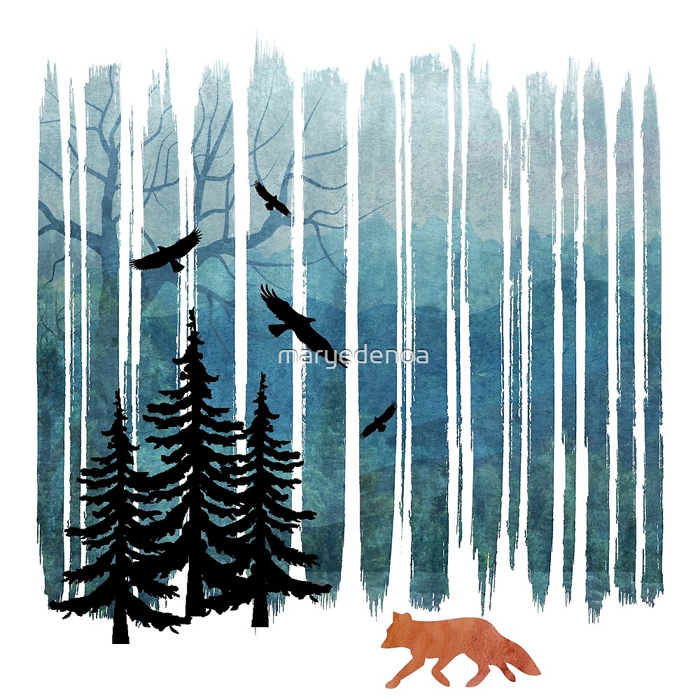 "Misty Forest Fox - Brush Strokes " by maryedenoa | Redbubble