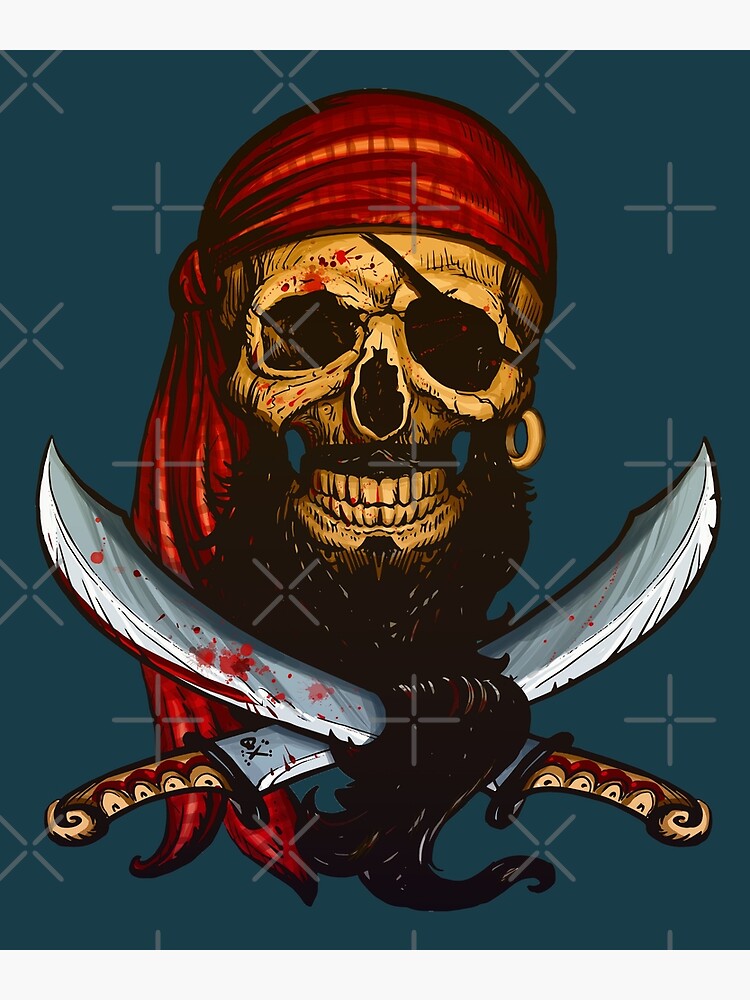 "Bloody Skull Beard Pirate Cutlass Swards (color)" Photographic Print ...