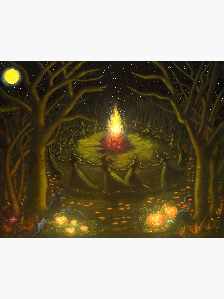 "Halloween witches dancing around a bonfire" Art Board Print for Sale ...