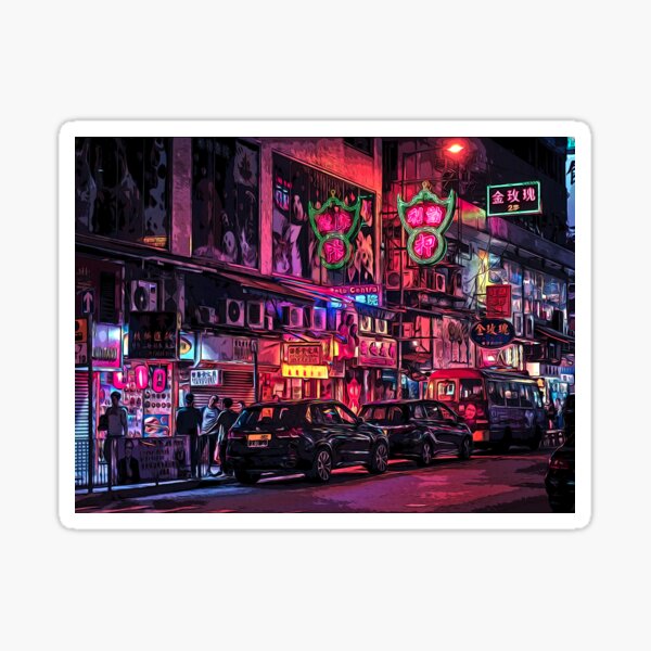 "Downtown Neon Comic Nightlife" Sticker for Sale by PODLizardWizard ...