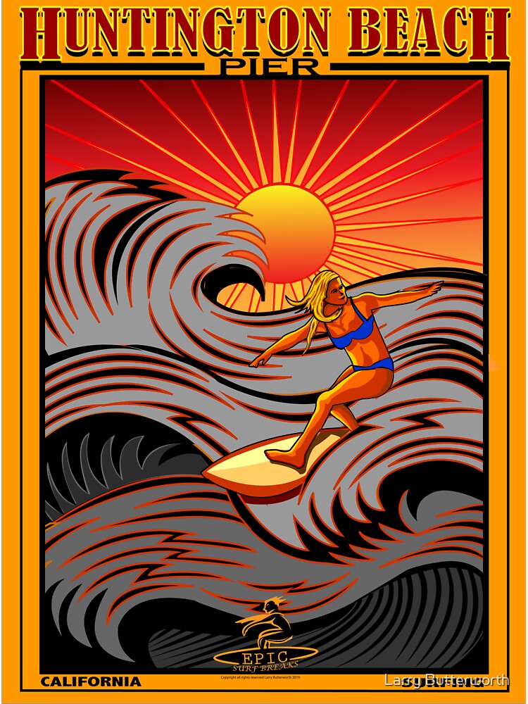 "HUNTINGTON BEACH PIER CALIFORNIA SURFING" Sticker by theoatman | Redbubble