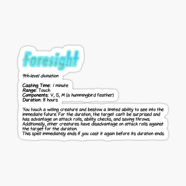 "D&D Spell: Foresight" Sticker for Sale by Judge-Hatchet | Redbubble