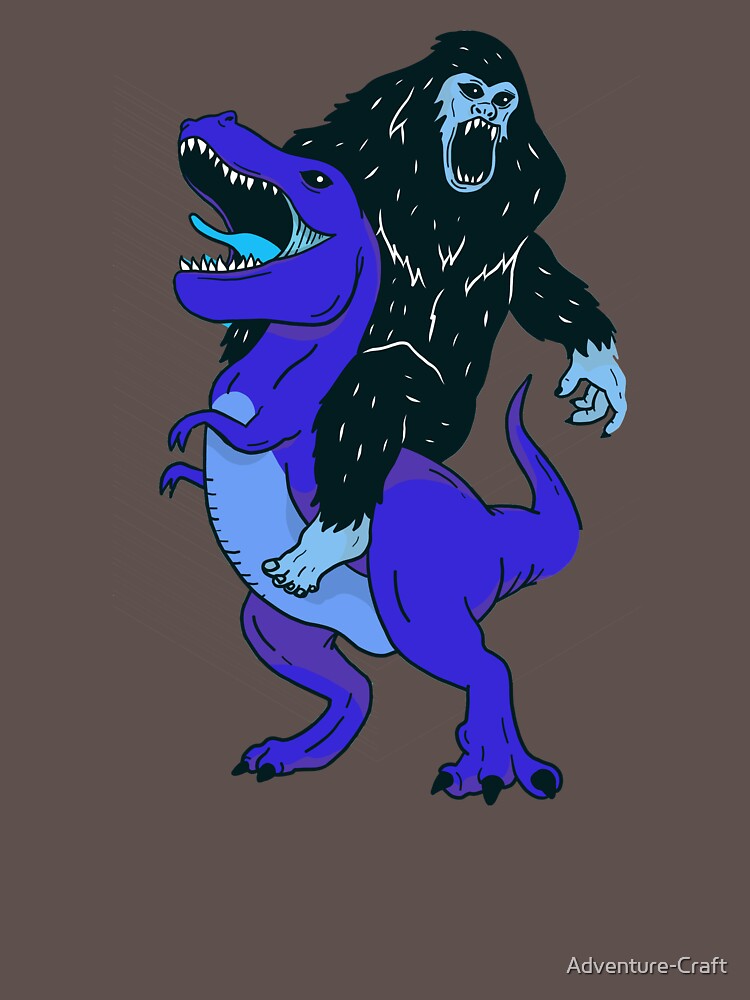"Bigfoot Riding Dinosaur Sasquatch T rex" T-shirt by Adventure-Craft ...