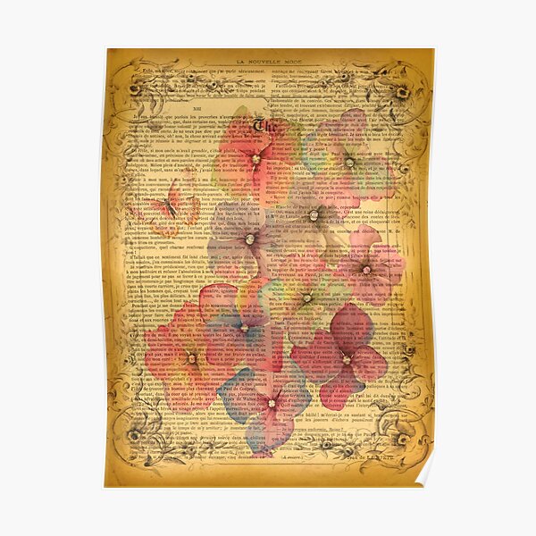 "Botanical print, on old book page - flowers- Hydrangea" Poster for ...