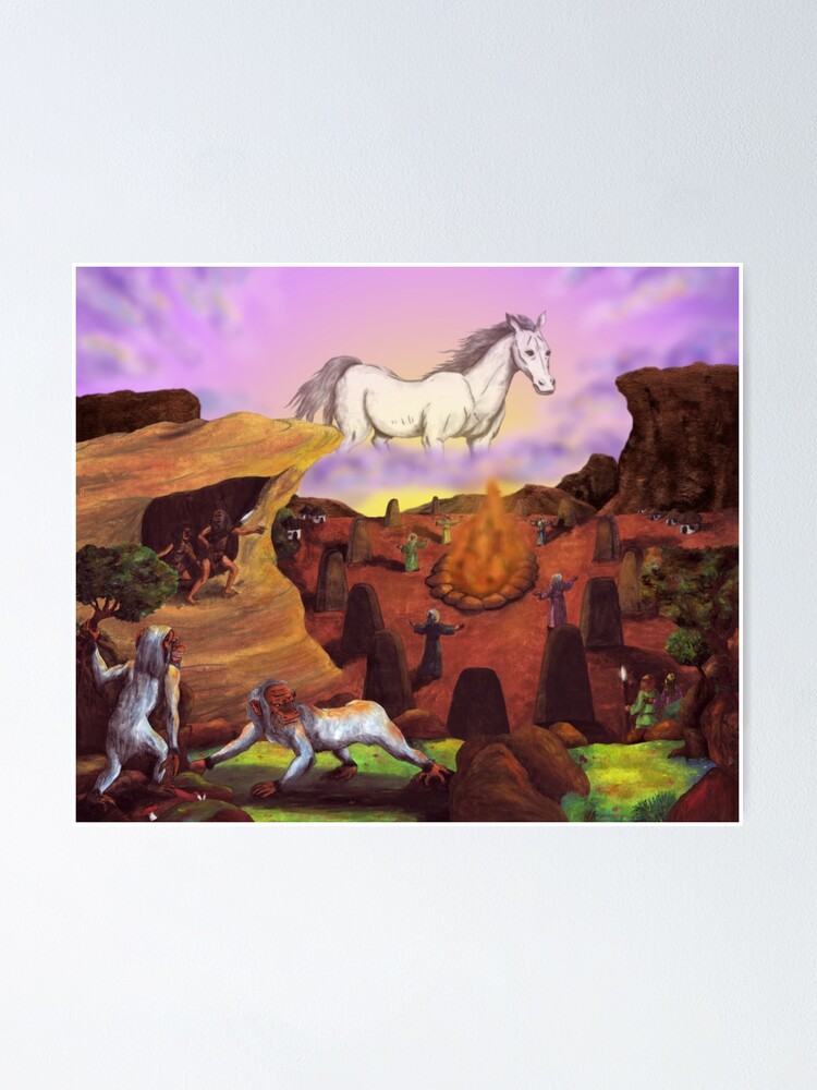 "watercolor painting druids around fire white horse vision" Poster for ...