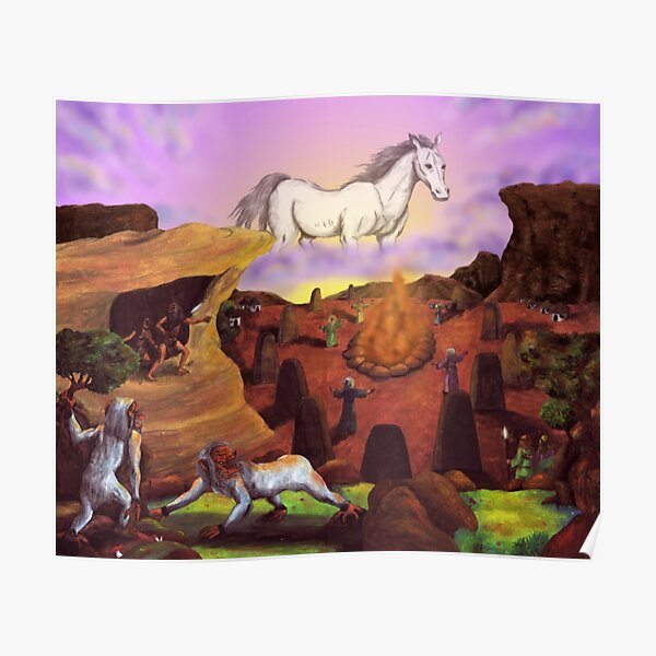 "watercolor painting druids around fire white horse vision" Poster for ...