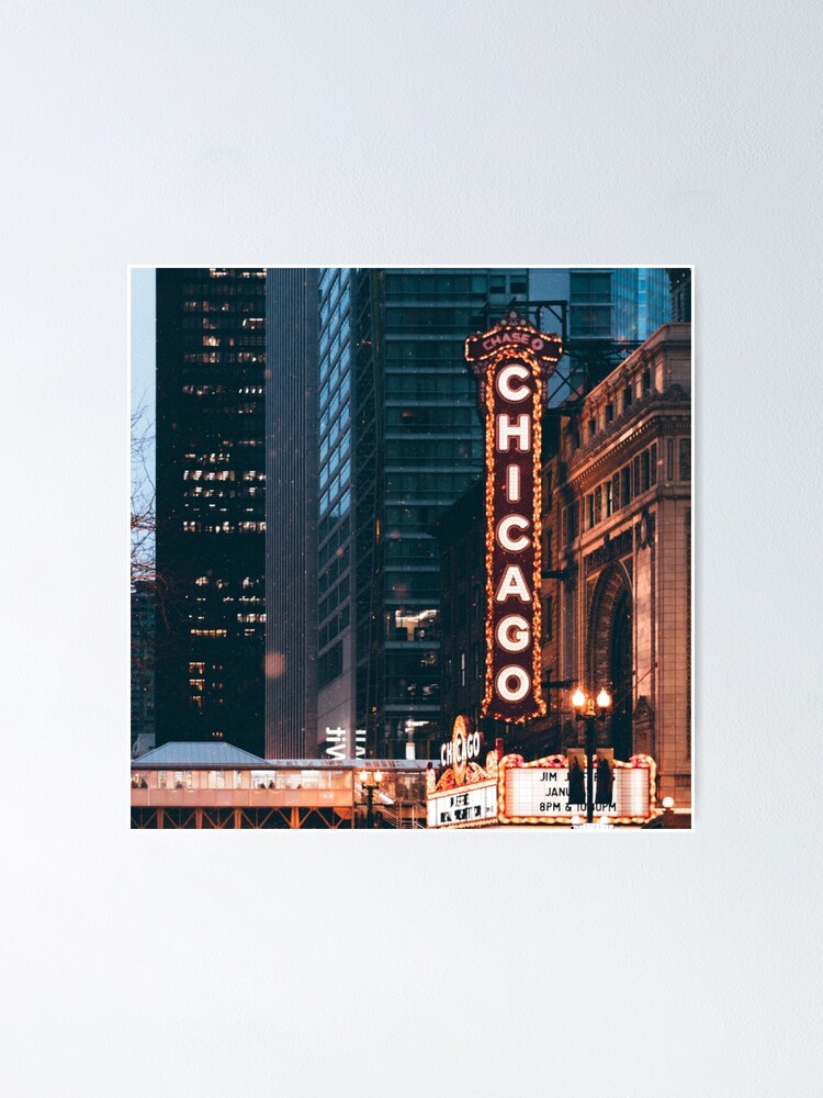 "Chicago Illinois Neon Sign At Night" Poster by mwagie | Redbubble