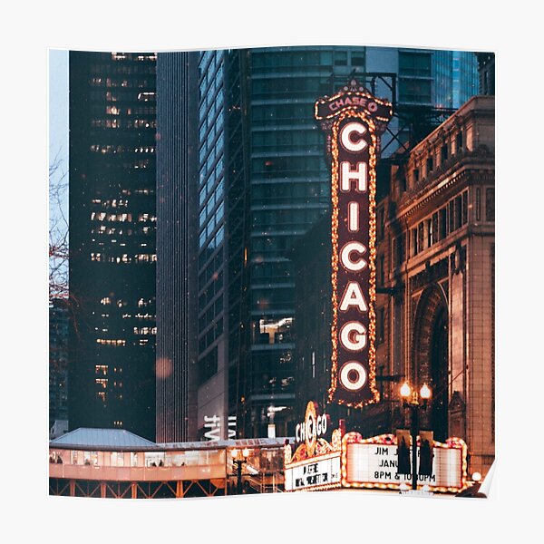 "Chicago Illinois Neon Sign At Night" Poster by mwagie | Redbubble