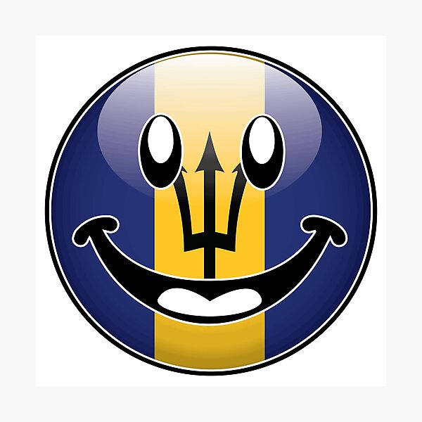 "Barbados Happy Face Smiley Emoji Button" Photographic Print by ...