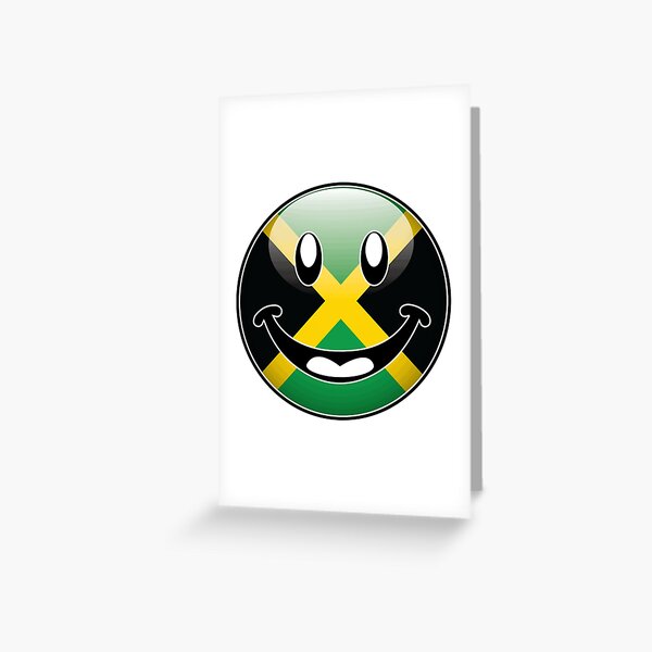 "Jamaica Happy Face Smiley Emoji Button" Greeting Card for Sale by ...