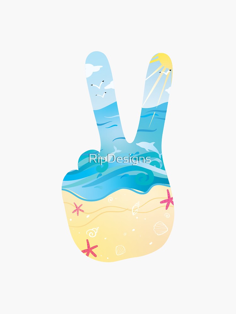 "Beach Themed Hand Peace Sign" Sticker by RipDesigns | Redbubble