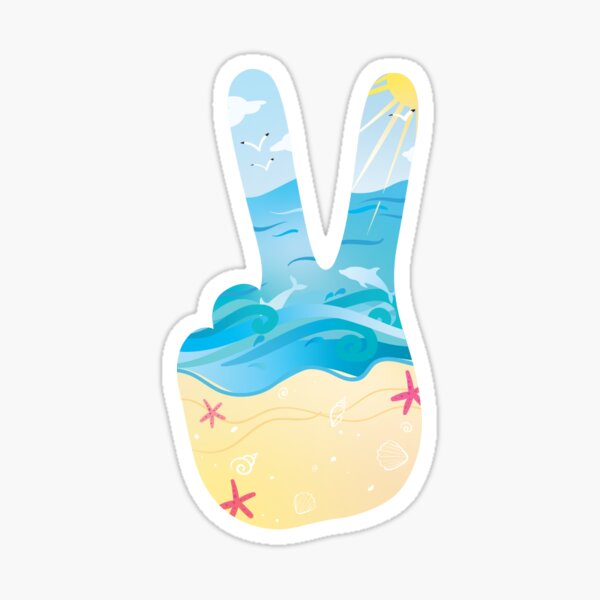 "Beach Themed Hand Peace Sign" Sticker by RipDesigns | Redbubble