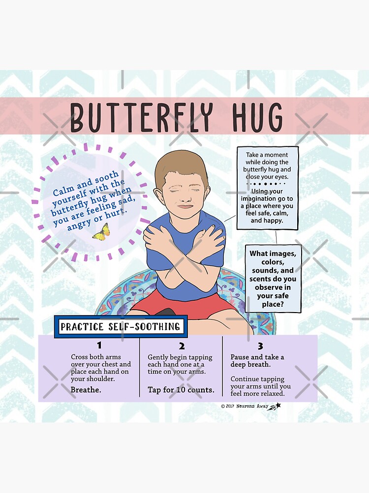 "Butterfly hug Poster- coping skills - Self Care CBT DBT" Sticker for ...