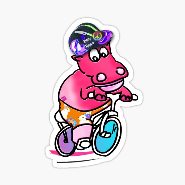 "Pink Hippy Hippo Cyclist (Drawing by ACCI)" Sticker for Sale by ...