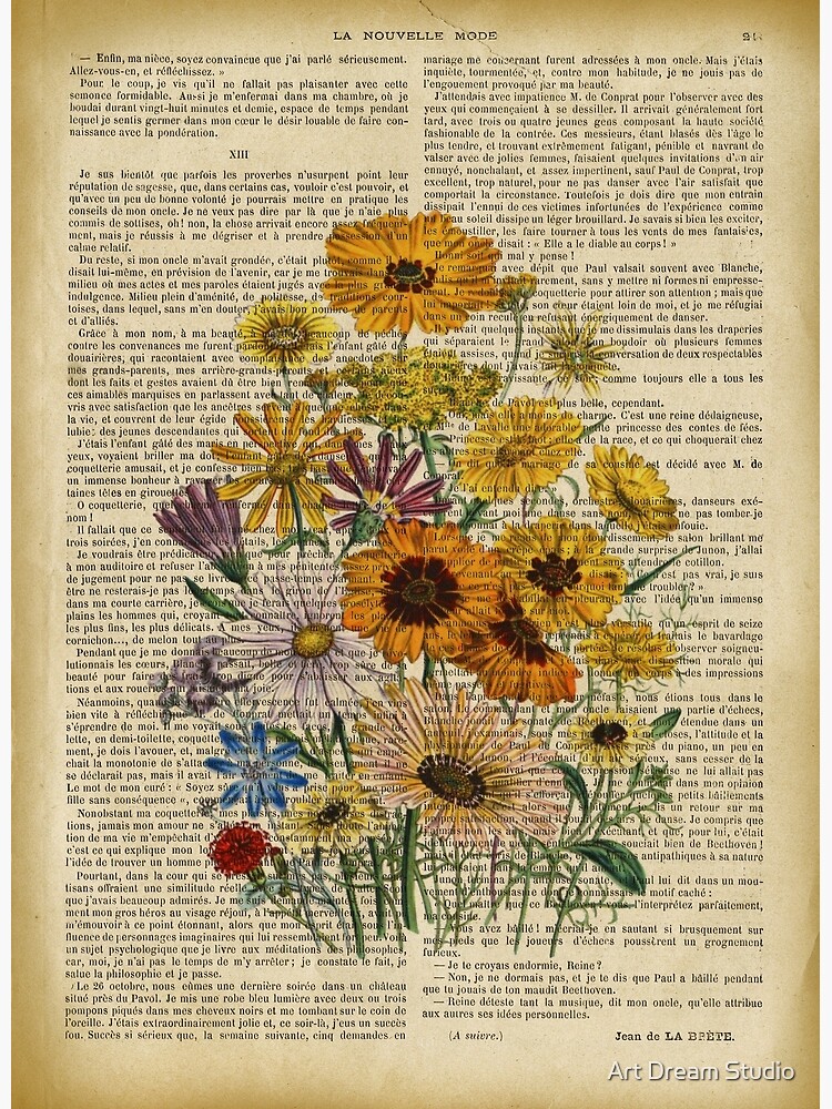 "Botanical print, on old book page - Garden flowers" Poster for Sale by ...