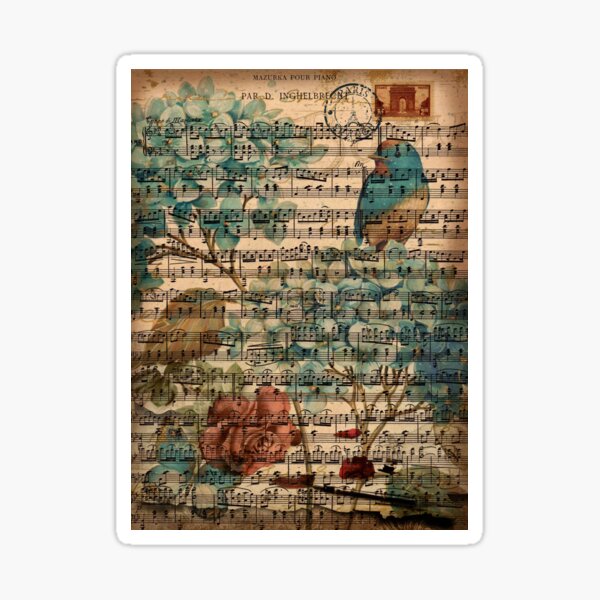 "Vintage card print, on old music note sheet" Sticker for Sale by ...