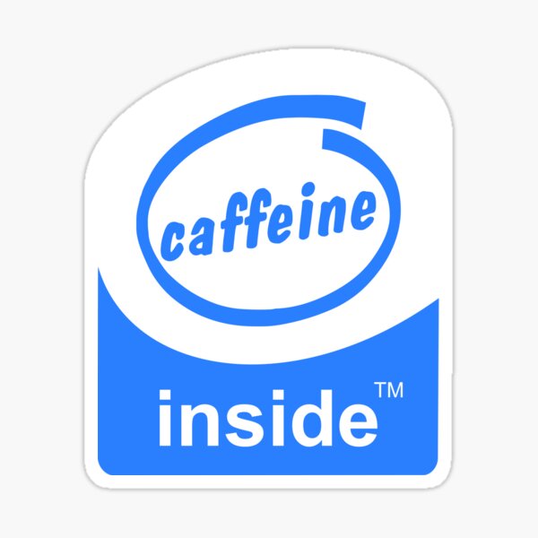 "Caffeine Inside Funny Logo Parody" Sticker by ELKaito | Redbubble