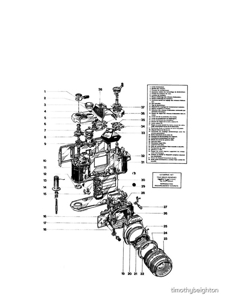 "1977 Nikon SLR Camera exploded drawing." iPhone Case for Sale by ...