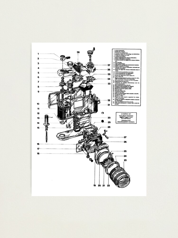 "1977 Nikon SLR Camera exploded drawing." Photographic Print for Sale ...