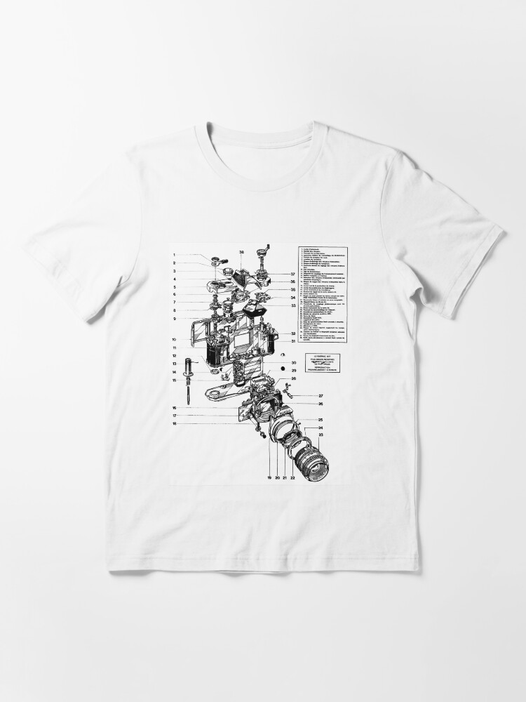 "1977 Nikon SLR Camera exploded drawing." T-shirt for Sale by ...