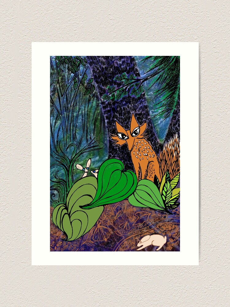 "Fox, Rabbit, Mice, Into the Forest" Art Print for Sale by kaslkaos ...