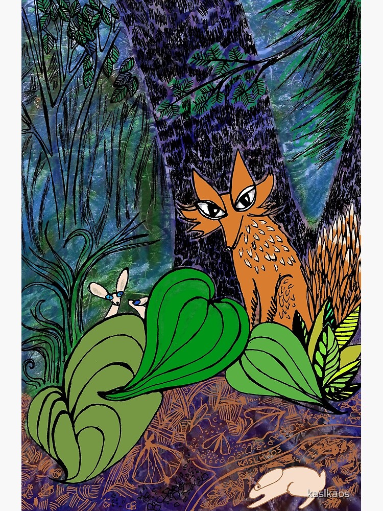 "Fox, Rabbit, Mice, Into the Forest" Art Print for Sale by kaslkaos ...