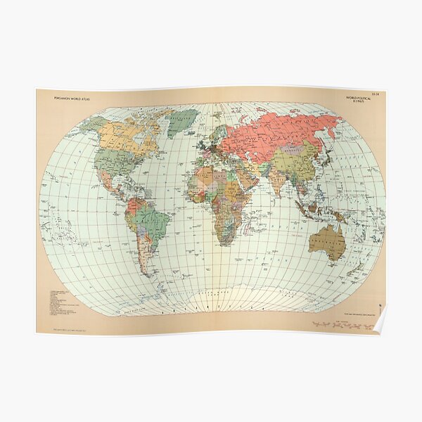 Póster «Vintage histórico mapa mundial detallado soviético 1967» de ...