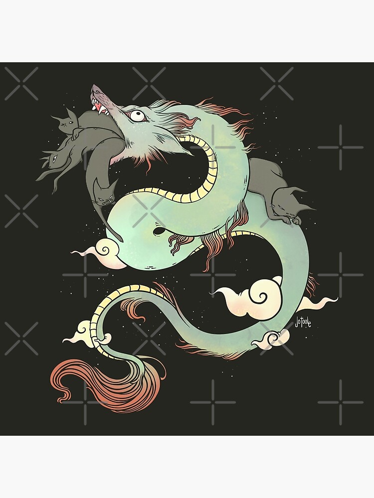 "Chinese Dragon With Wolf Head And Black Cats Surreal Artwork" Poster ...