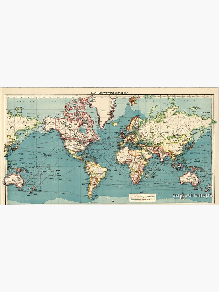 Vintage Old Historical Detailed Blue World Map Premium Matte Vertical ...