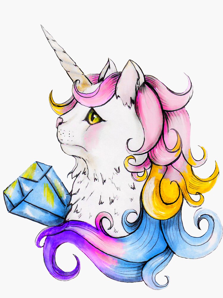 "unicat watercolor ,pens fantasy illustration . " Sticker for Sale by ...