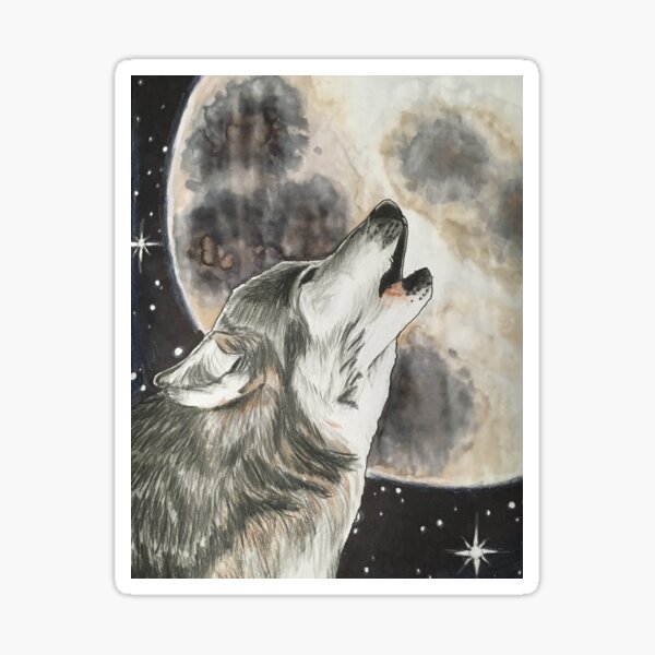 "Howling wolf on a full moon" Sticker for Sale by Raysilver | Redbubble