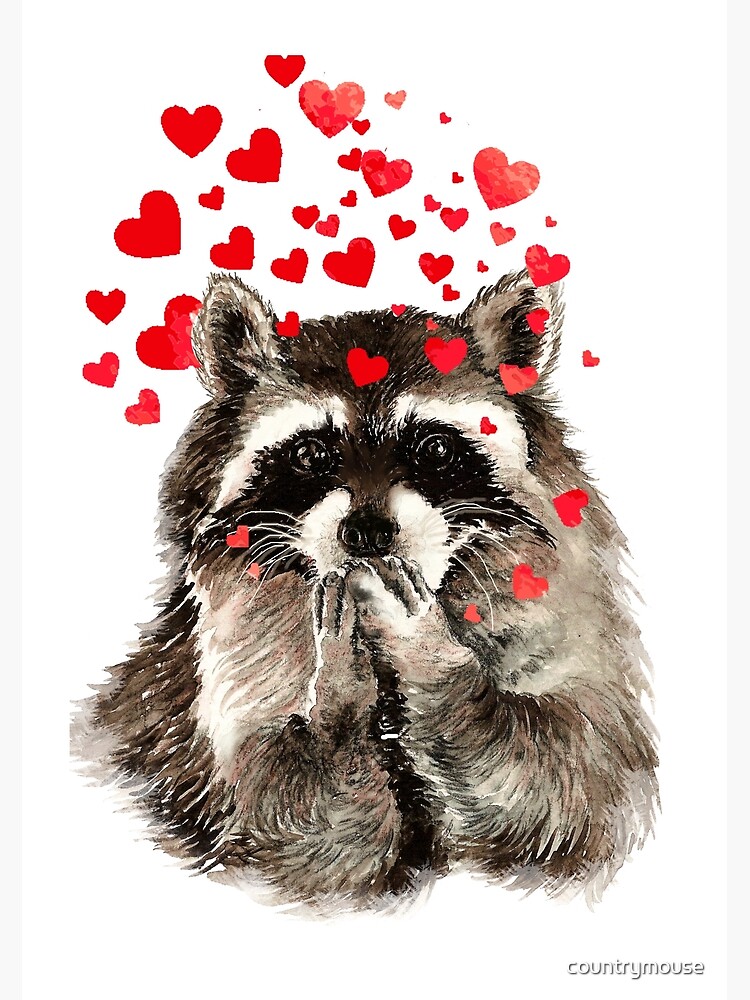 Póster «Lindo mapache acuarela soplando besos y corazones» de ...