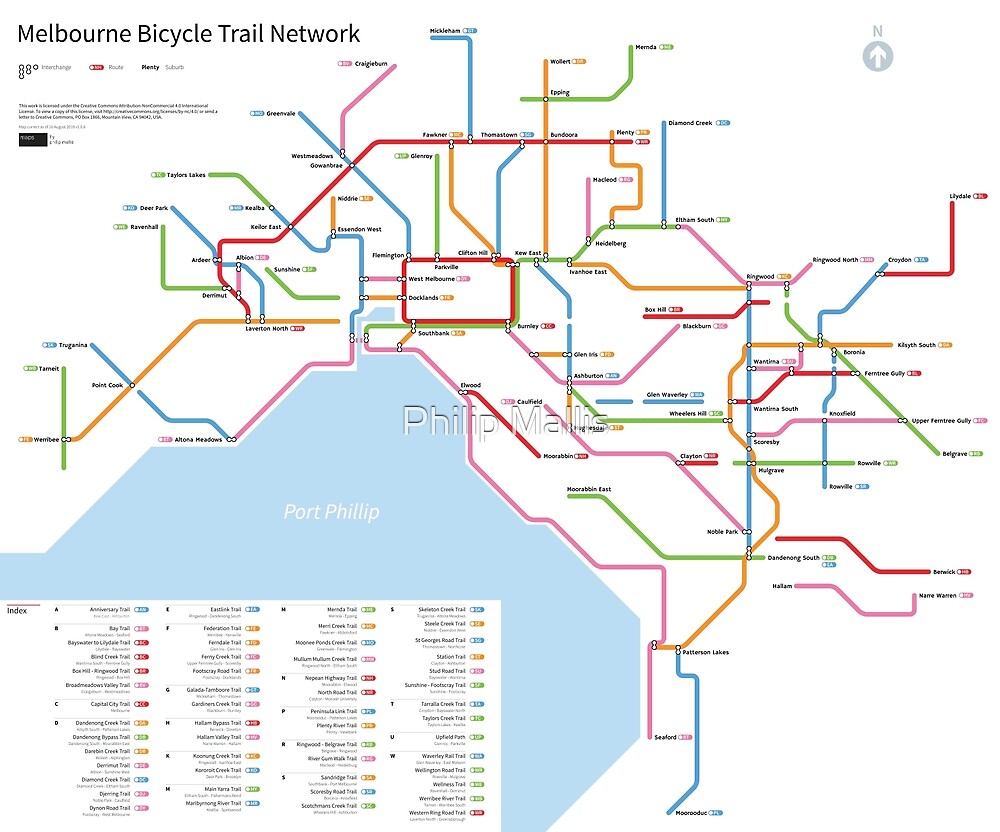 "Melbourne Bicycle Network Map" by Philip Mallis | Redbubble