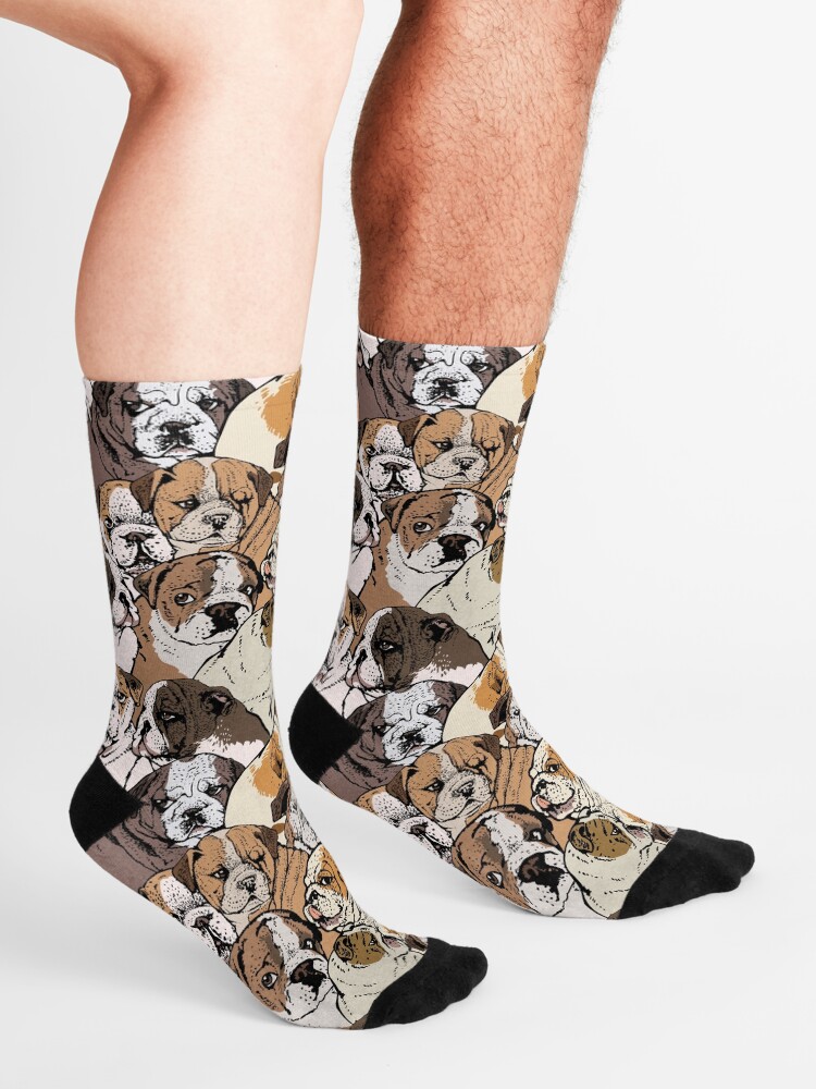 "Social English Bulldog" Socks by Huebucket | Redbubble