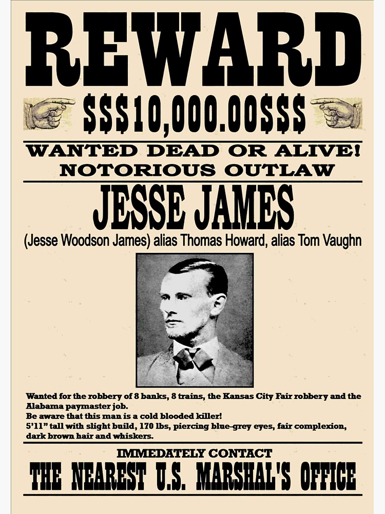 "JESSE JAMES : Vintage Restored Wanted Poster" Sticker for Sale by ...