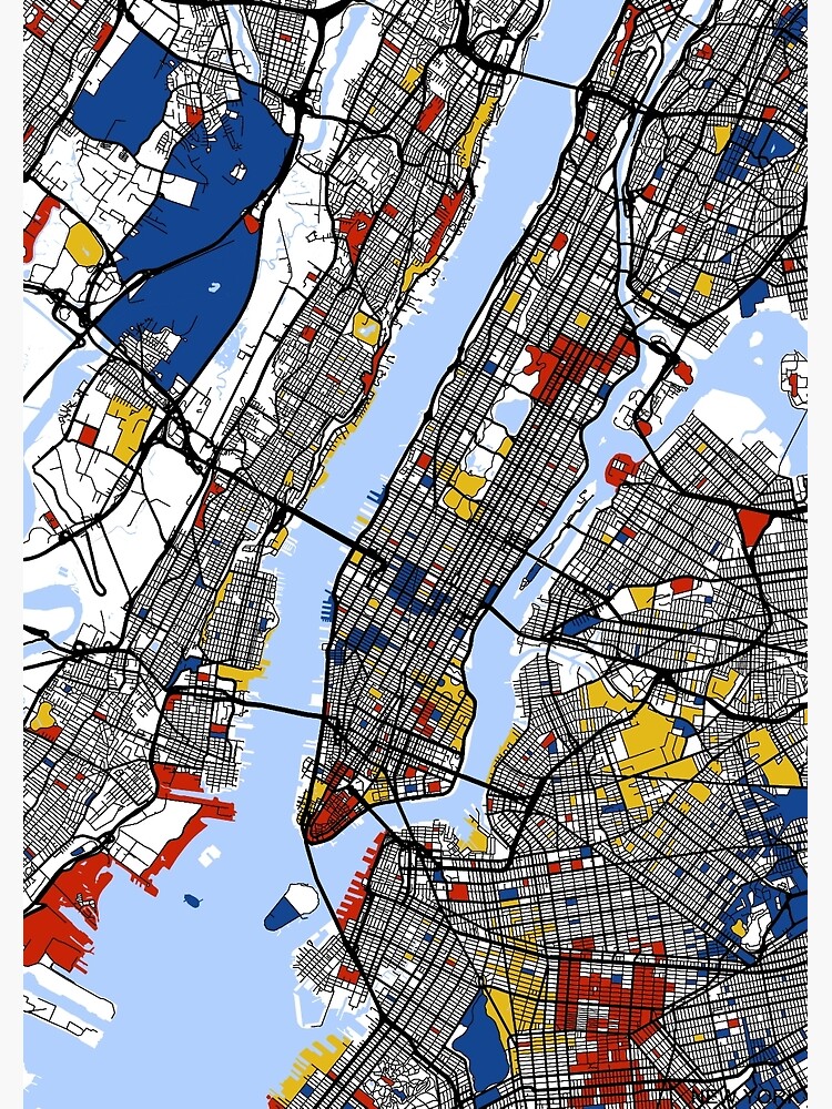 "New York Mondrian map" Art Print for Sale by mondrianmaps | Redbubble