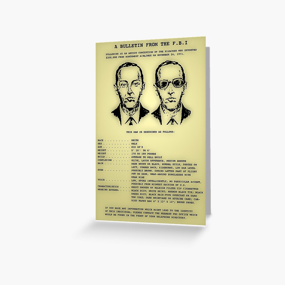 "D B Cooper's FBI wanted poster" Greeting Card for Sale by JSThompson ...