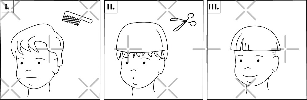 "Bowl Cut Funny Haircut Retro Instruction Design" by olivergraham ...