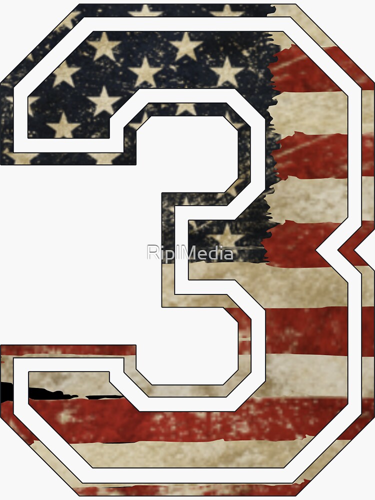 "Team Sports Uniform Number #3 - Rustic American Flag" Sticker by ...