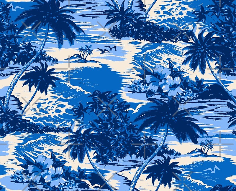 "Napili Bay Scenic Hawaiian Aloha Shirt Print - Blue" by ...