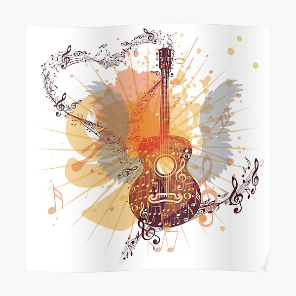 "Music Poster with Guitar 5" by AnnArtshock | Redbubble