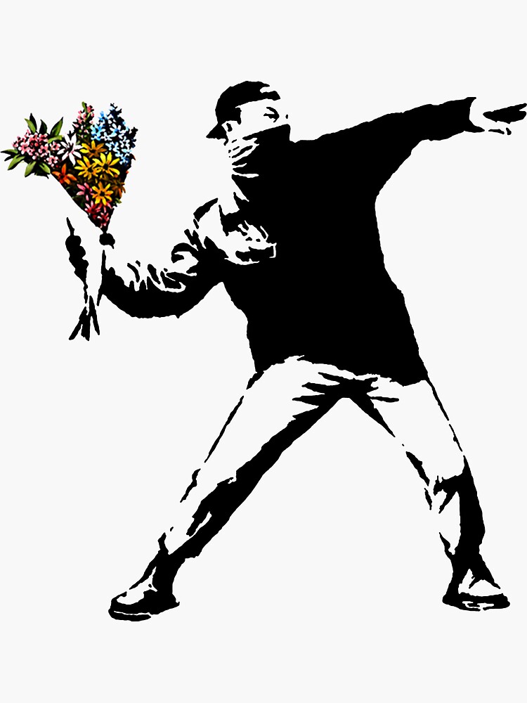 "Banksy - Rage, Flower Thrower" Sticker by STREETARTCORNER | Redbubble
