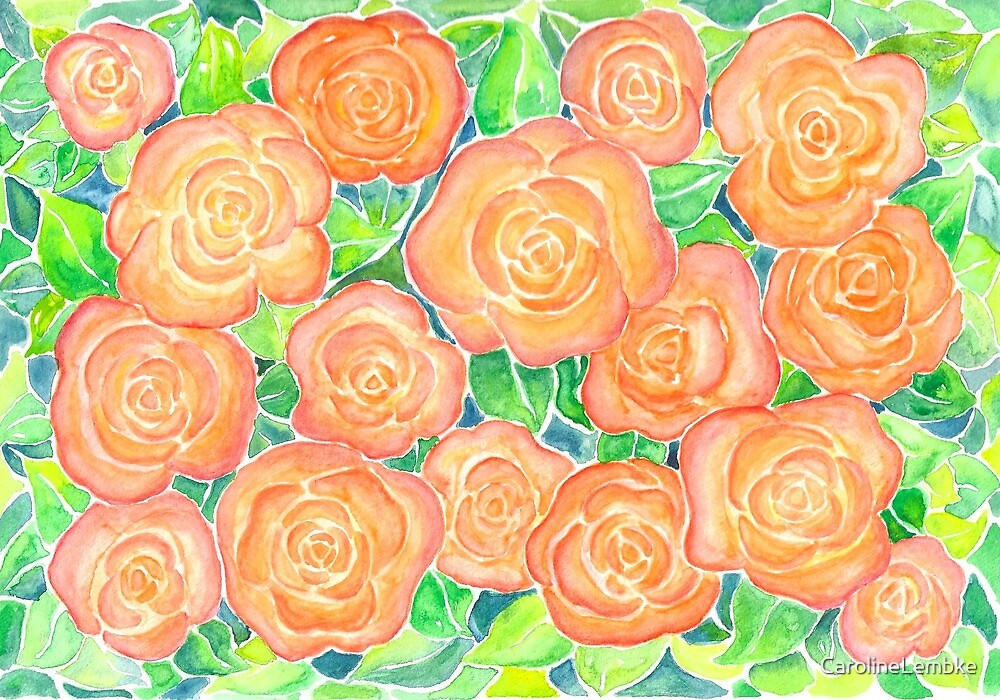 "Orange Rose Pattern" by CarolineLembke | Redbubble