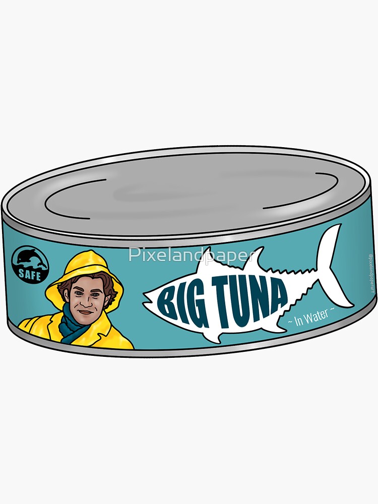 "Canned Big Tuna by Jim" Sticker for Sale by Pixelandpaper | Redbubble