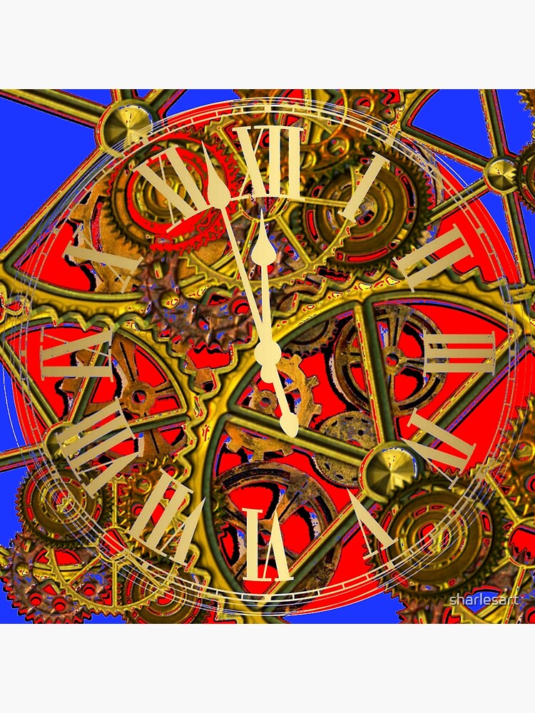 "BLUE-RED STEAMPUNK GOLDEN CLOCK WORKS ART" Poster by sharlesart ...