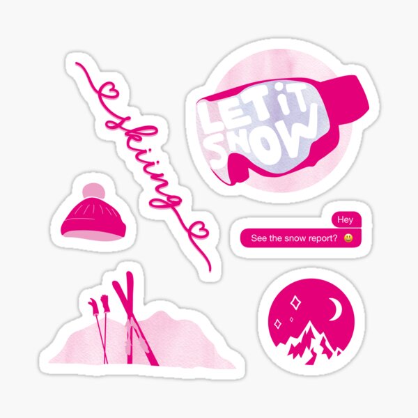 "Hot Pink Watercolor Ski and Skiing Pack" Sticker for Sale by The-Goods ...