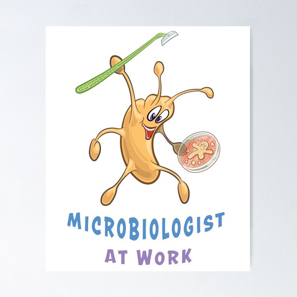 "Microbiology Cartoon Microbiologist at Work - Bacteria Microbe holding ...
