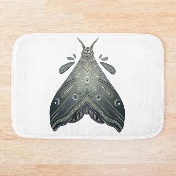 "Grafische lila, grüne und graue Motten-Skizzen-Grafik" Badematte von ...