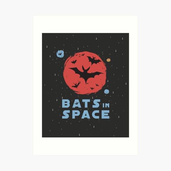 "Vintage Sci-Fi Halloween Bats In Space Digital Illustration" Art Print ...