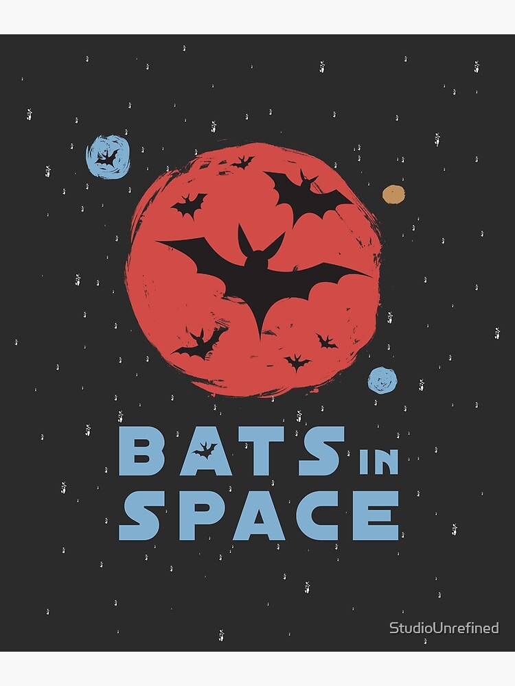 "Vintage Sci-Fi Halloween Bats In Space Digital Illustration" Art Print ...